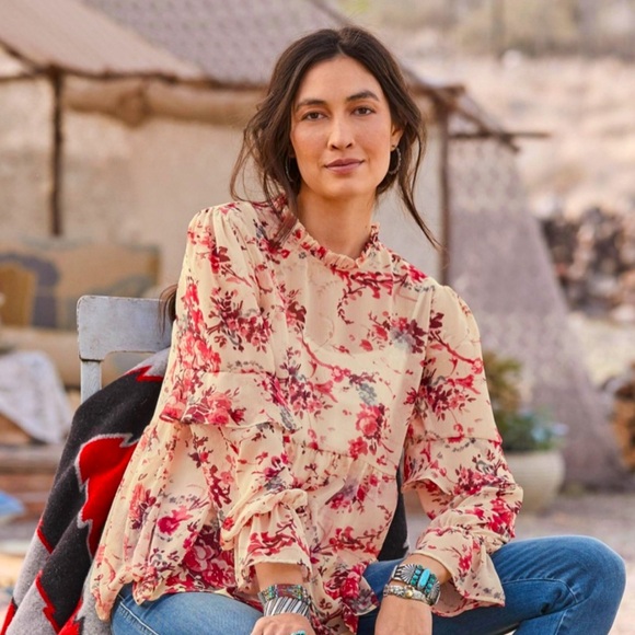 Sundance | Tops | Sundance Sheer Rust And Cream Floral Boho Top | Poshmark